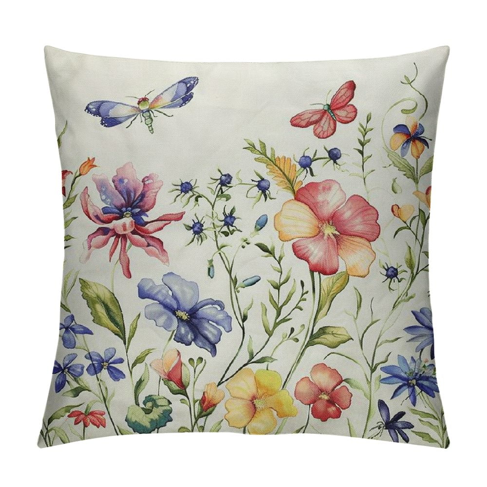 Wuche Spring Floral Pillow Cover Summer Watercolor Colorful Wild ...