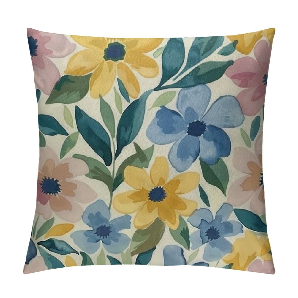 Wuche Spring Floral Pillow Covers Cute Watercolor Yellow Pink Blue ...