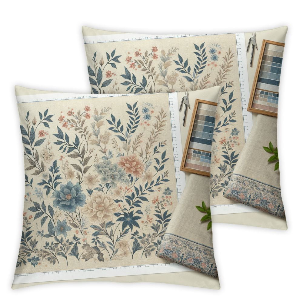Wuche Spring Pillow Covers 18x18 Inch Set of 2, Watercolor Navy Blue ...