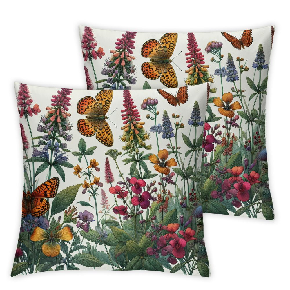 Wuche Spring Pillow Covers 18x18 Set of 2 Wild Flowers Botanical Plants ...