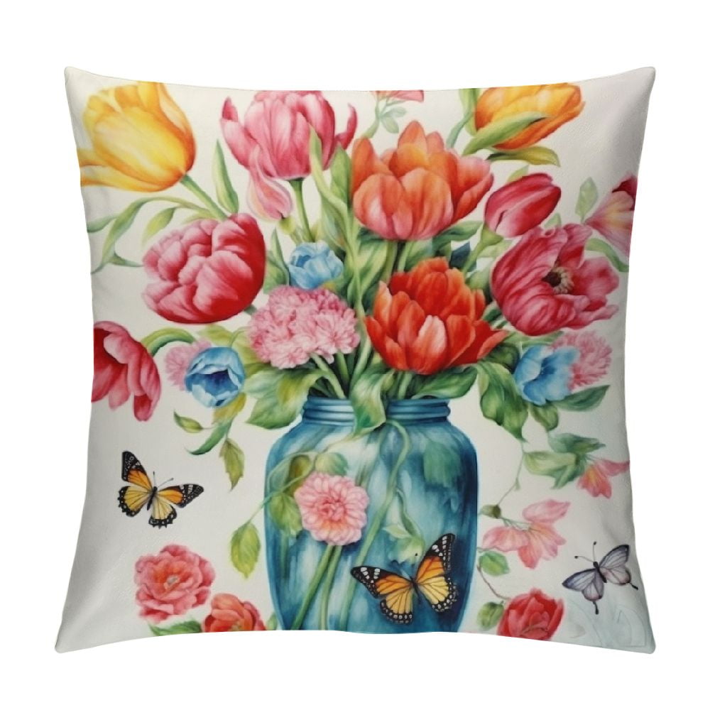 Wuche Spring Summer Pillow Covers Pink Tulips Flowers Decor Pillows ...