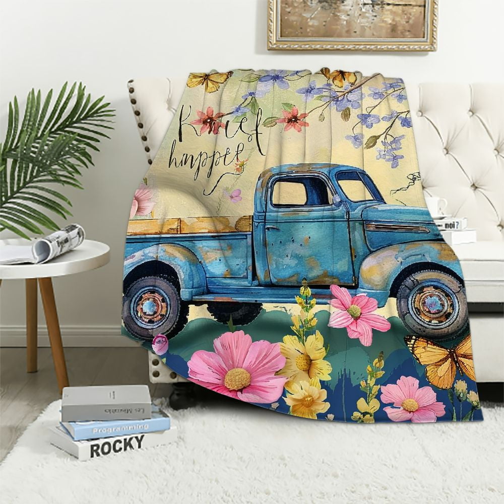 PIKWEEK Spring Throw Blanket Farmhouse Spring Theme Floral Tulip ...