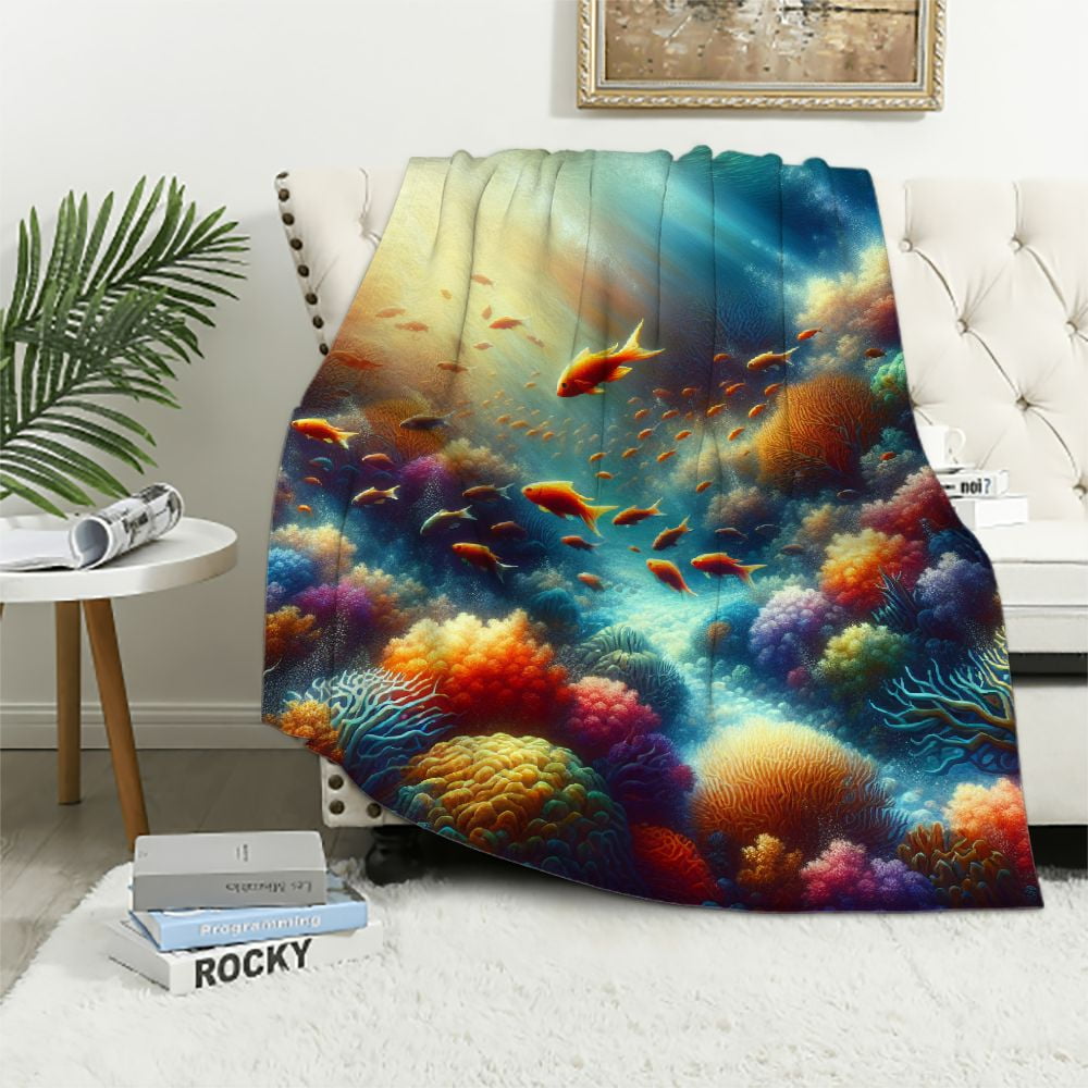 PIKWEEK Sunlit Underwater World Blanket, Bright Marine Design, Comfy ...