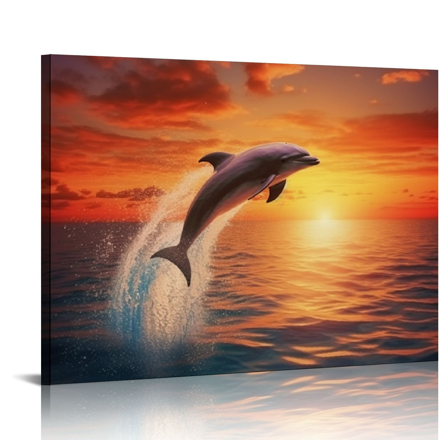 PIKWEEK Sunset Canvas Wall Art, Dolphin Wall Art Framed, Dolphin Canvas ...