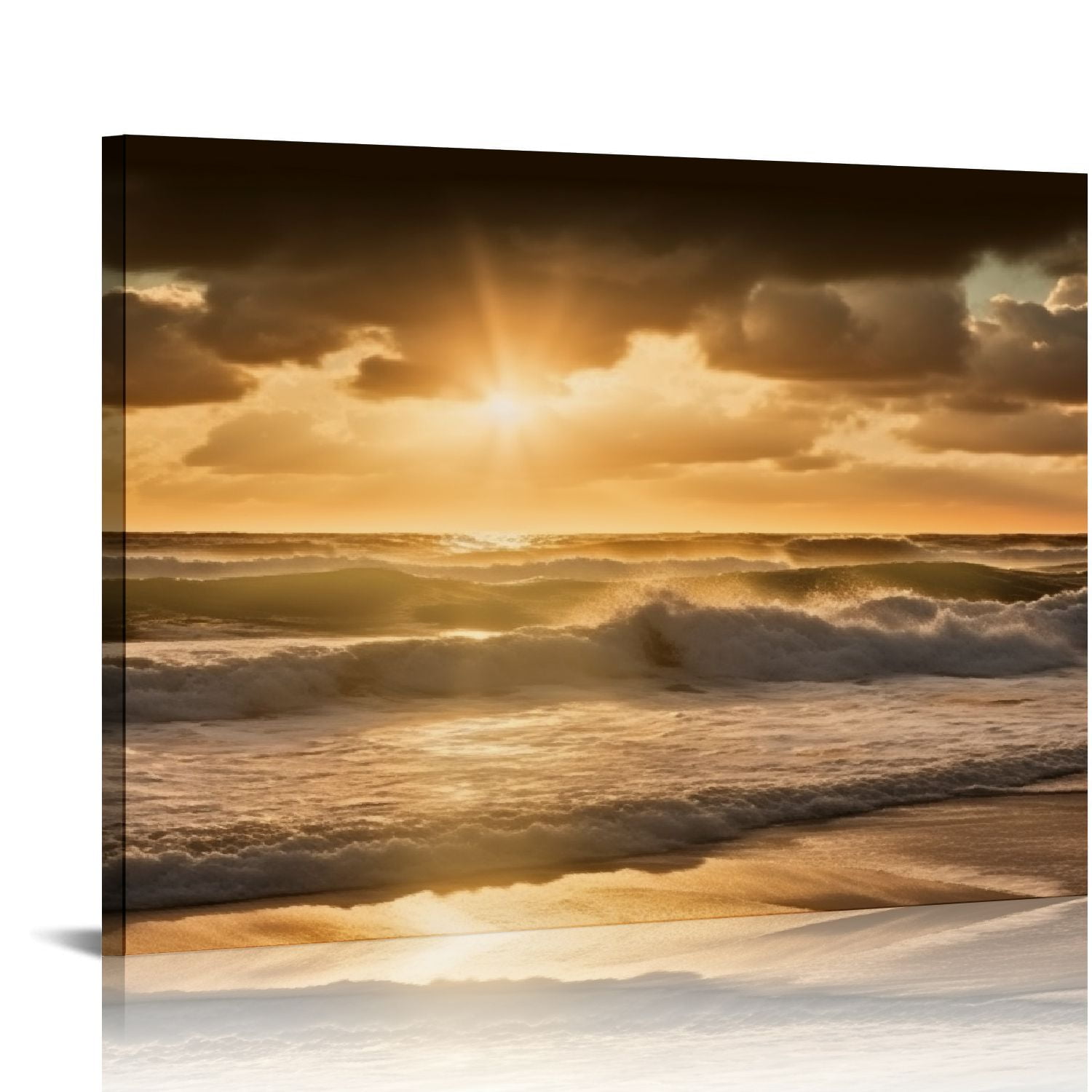 Wuche Sunset Ocean Canvas Wall Art - Ocean Waves Wall Decor Glow Sea ...