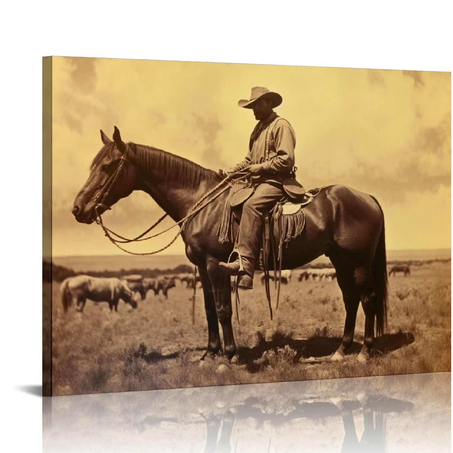 PIKWEEK Texas Longhorn Cow Canvas Wall Art - Framed Animal Print Home ...