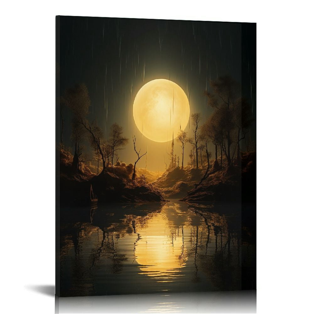 Wuche The Full Moon And River Landscape Canvas Painting Modern Abstract ...