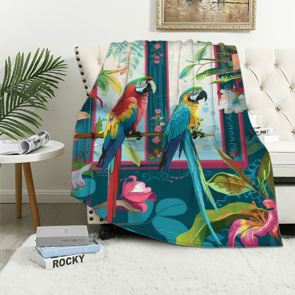 PIKWEEK Throw Blanket Colorful Tropical Parrots Flannel Soft Cozy ...