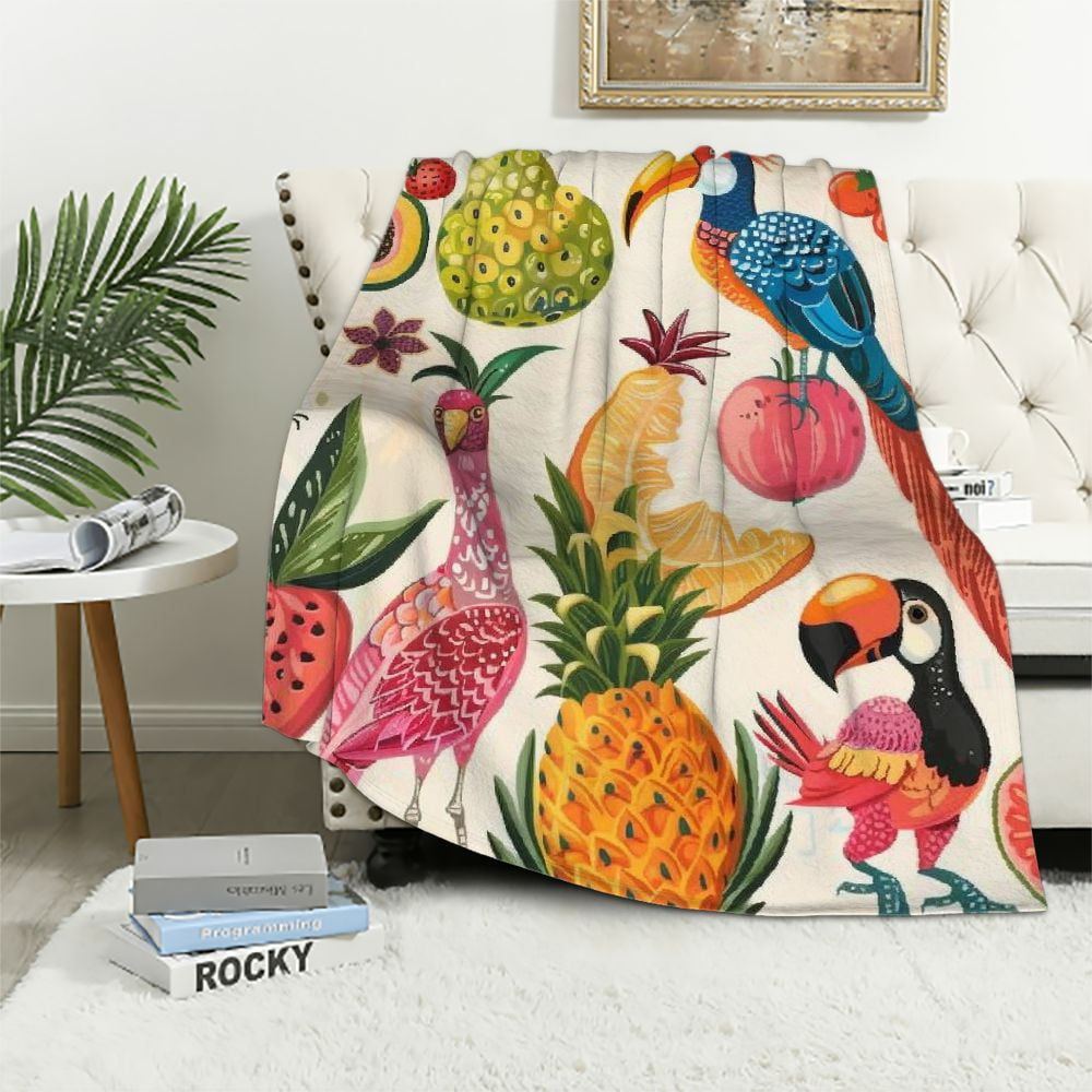 PIKWEEK Throw Blanket Colorful Tropical Parrots Flannel Soft Cozy ...