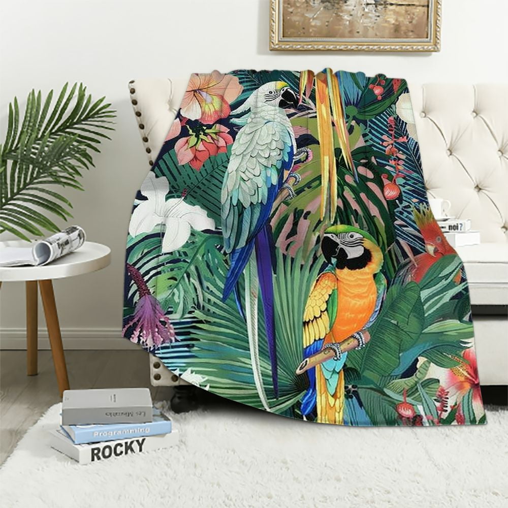 PIKWEEK Throw Blanket Colorful Tropical Parrots Flannel Soft Cozy ...