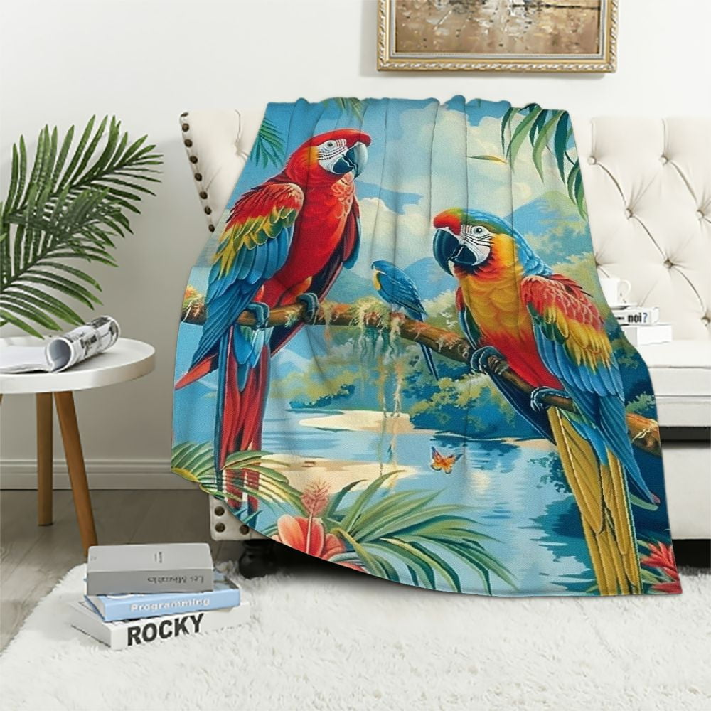 PIKWEEK Throw Blanket Colorful Tropical Parrots Flannel Soft Cozy ...