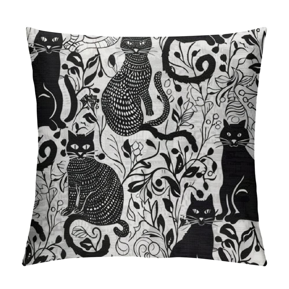 PIKWEEK Throw Pillow Cover, Cat Pillow Cover, Abstract Kitten with Cute ...