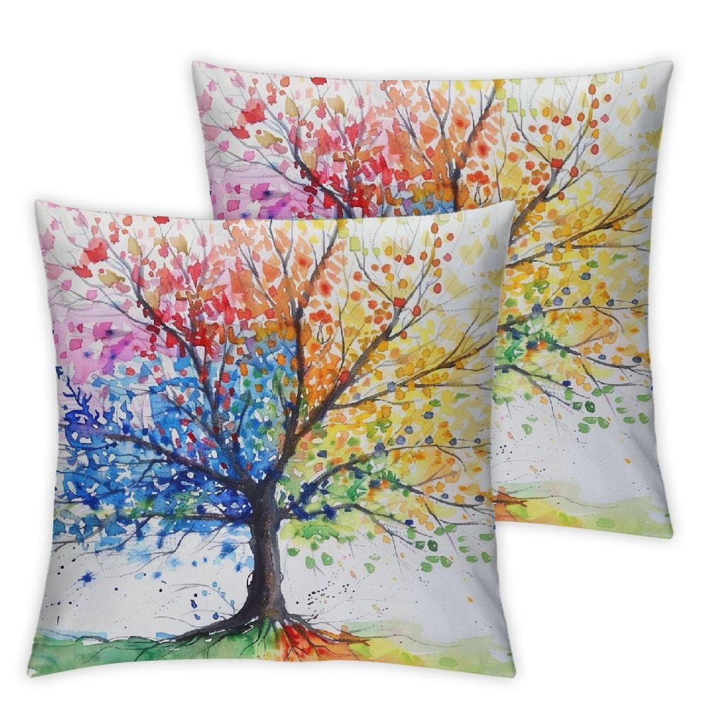 Wuche Throw Pillow Cover Colorful Tree Four Season Life Beautiful Art ...