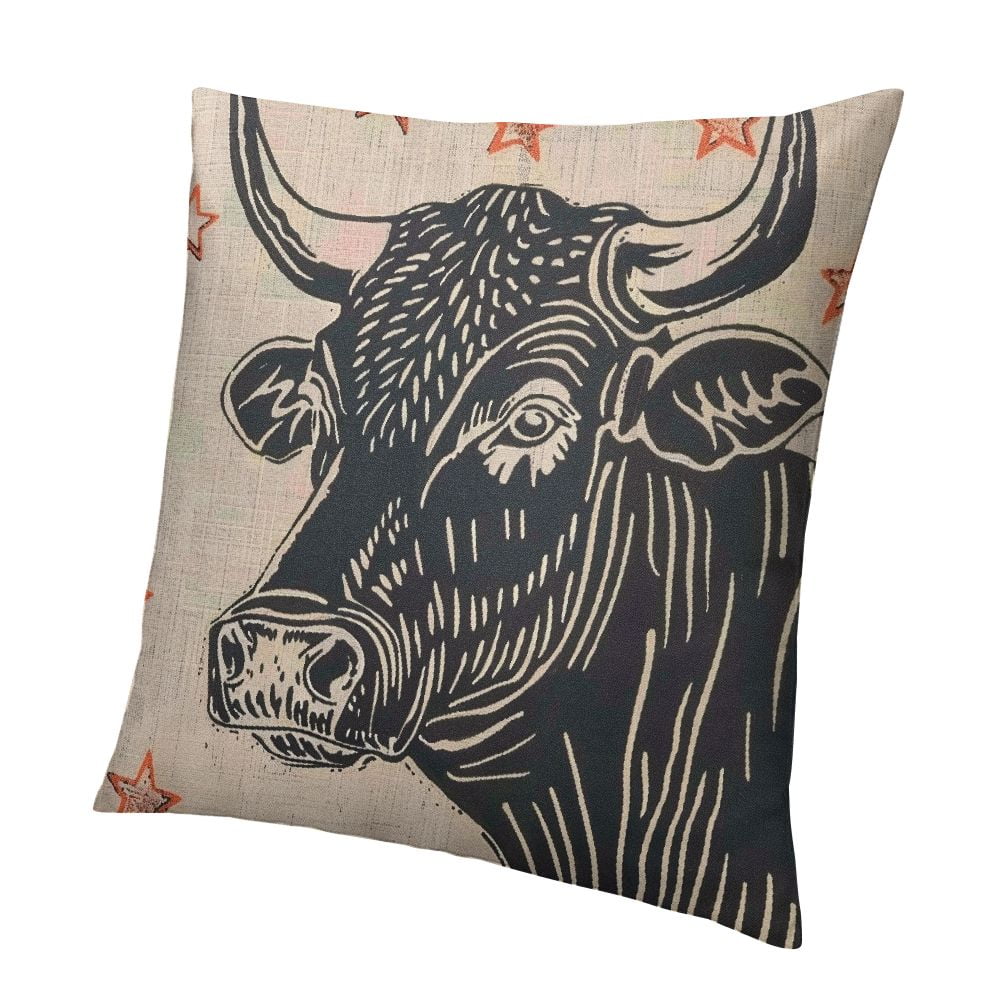 PIKWEEK Throw Pillow Covers Sketch Cow Head Square Cotton Linen Sofa ...