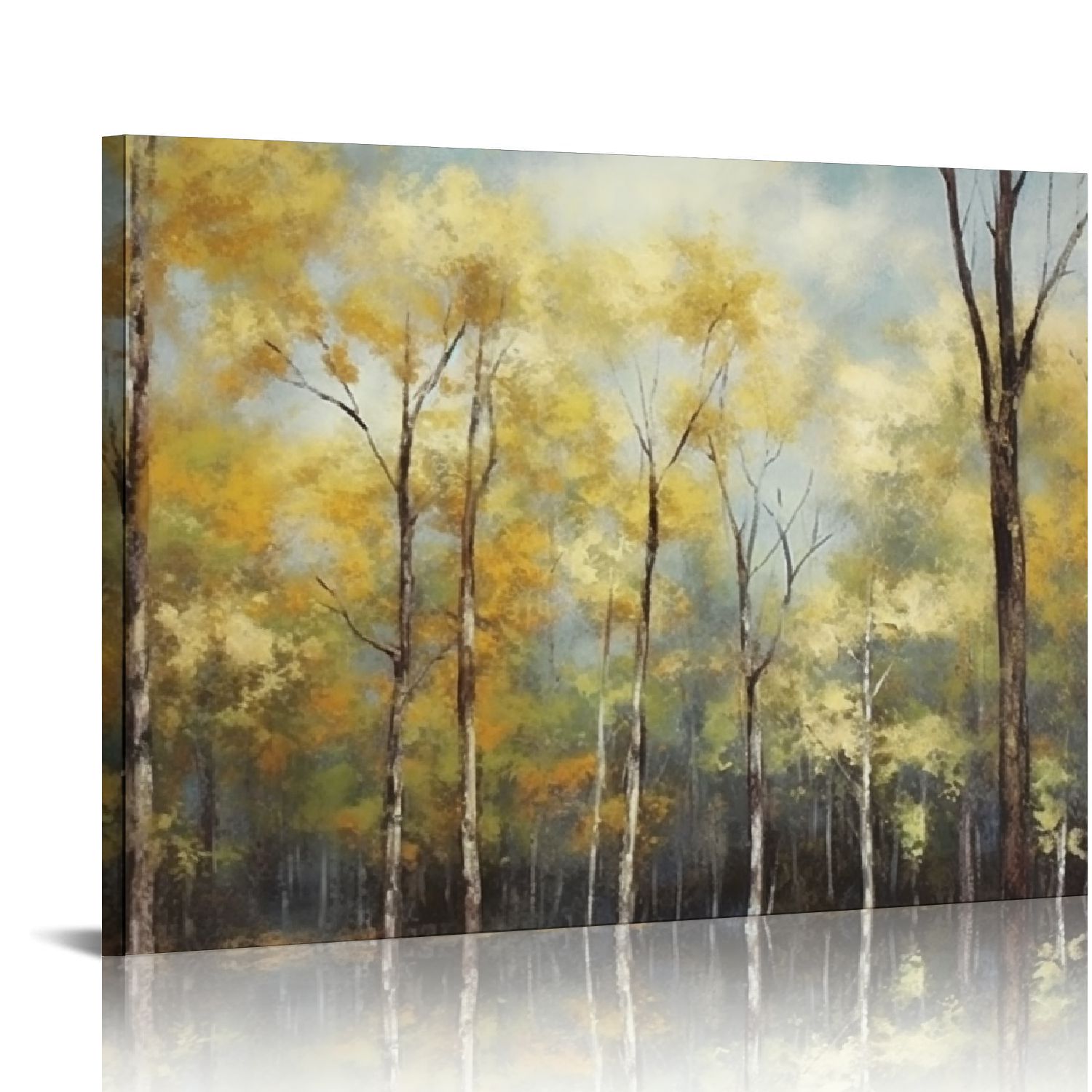 PIKWEEK Tree Painting Wall Art Canvas: Textured Forest Landscape ...