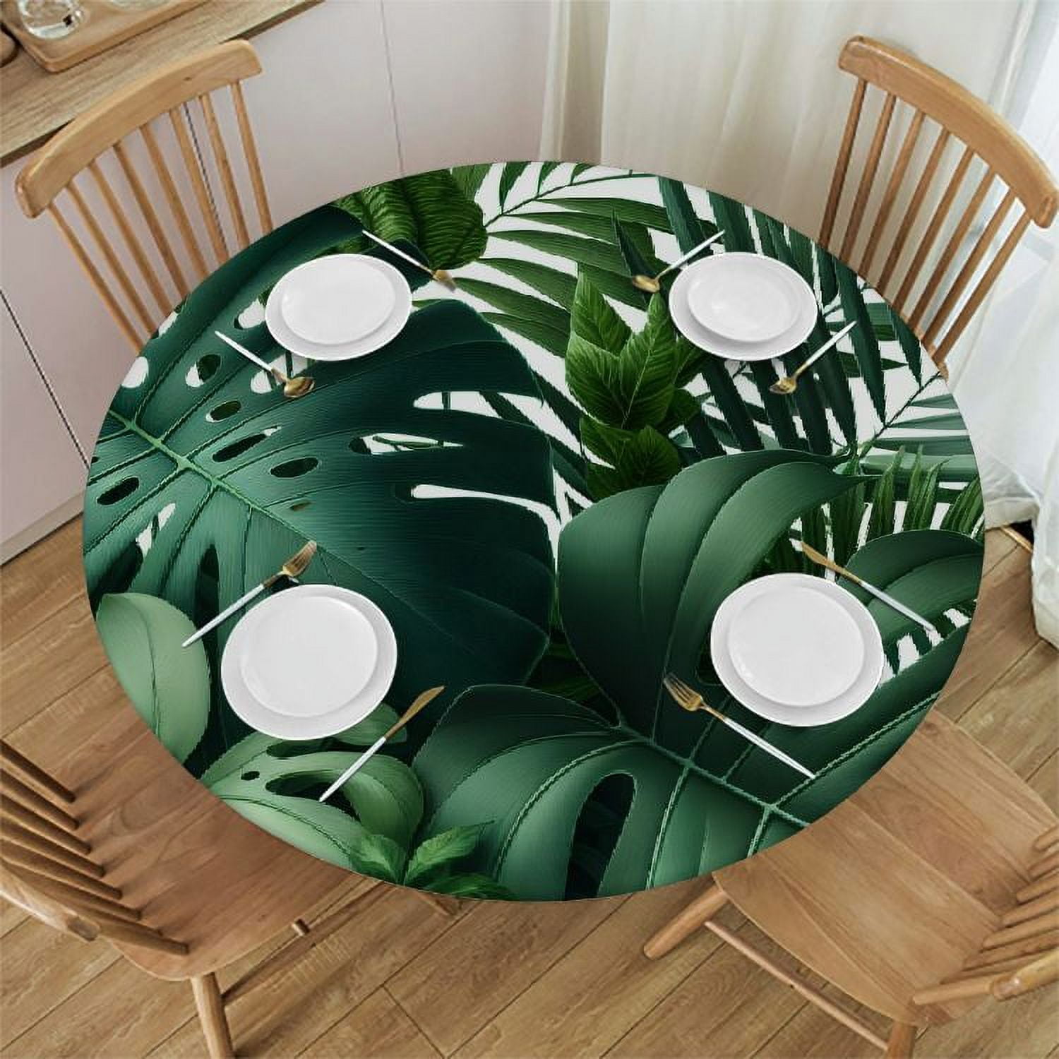 PIKWEEK Tropical Green Leaves Summer Palm Leaf Waterproof Round ...