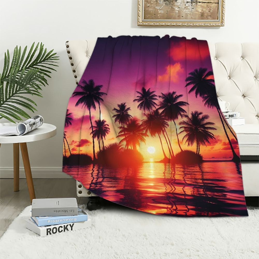 PIKWEEK Tropical Palm Tree Blanket Fleece Throw Blanket,Sea Beach ...