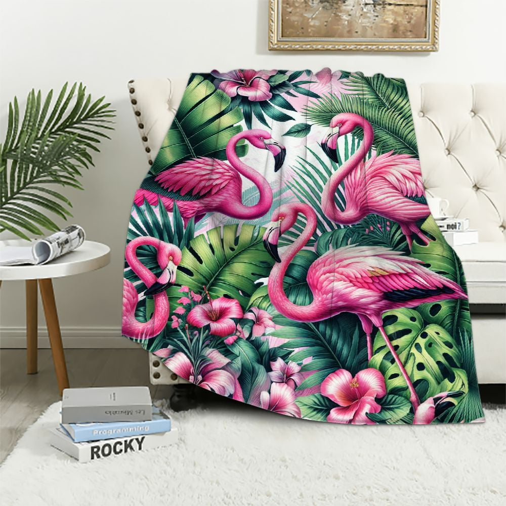 Wuche Tropical Pink Flamingo Throw Blanket Soft Bed Blankets ...