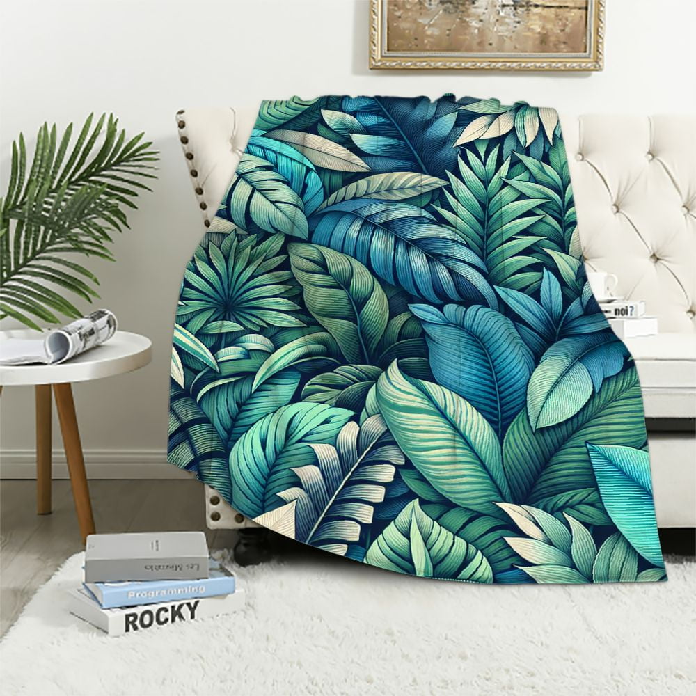 PIKWEEK Turquoise Teal Palm Tree Leaf Tropical Hawaii Beach Full Fleece ...