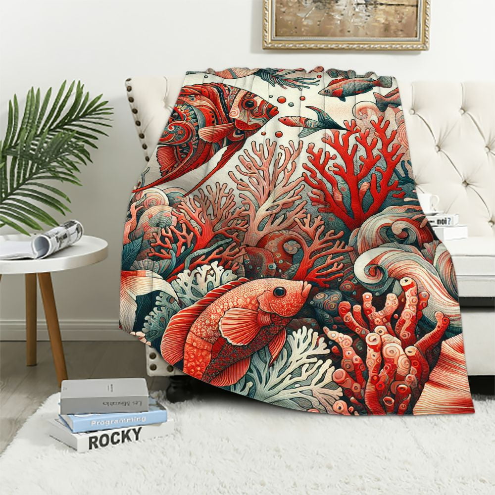 PIKWEEK Underwater Throw Blanket, Sea World Pattern with Tortoiseshell ...