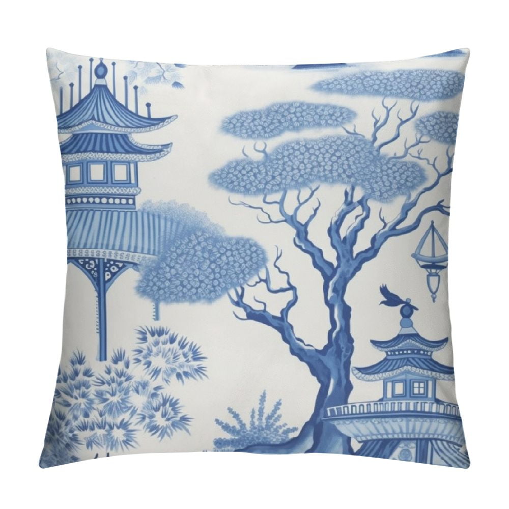 Wuche Vintage Chinese Pagoda Trees Throw Pillow Covers Floral Seamless ...