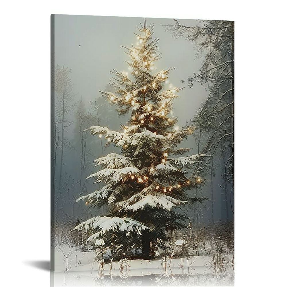 PIKWEEK Vintage Christmas Tree Canvas Wall Art, Winter Pine Tree Poster ...