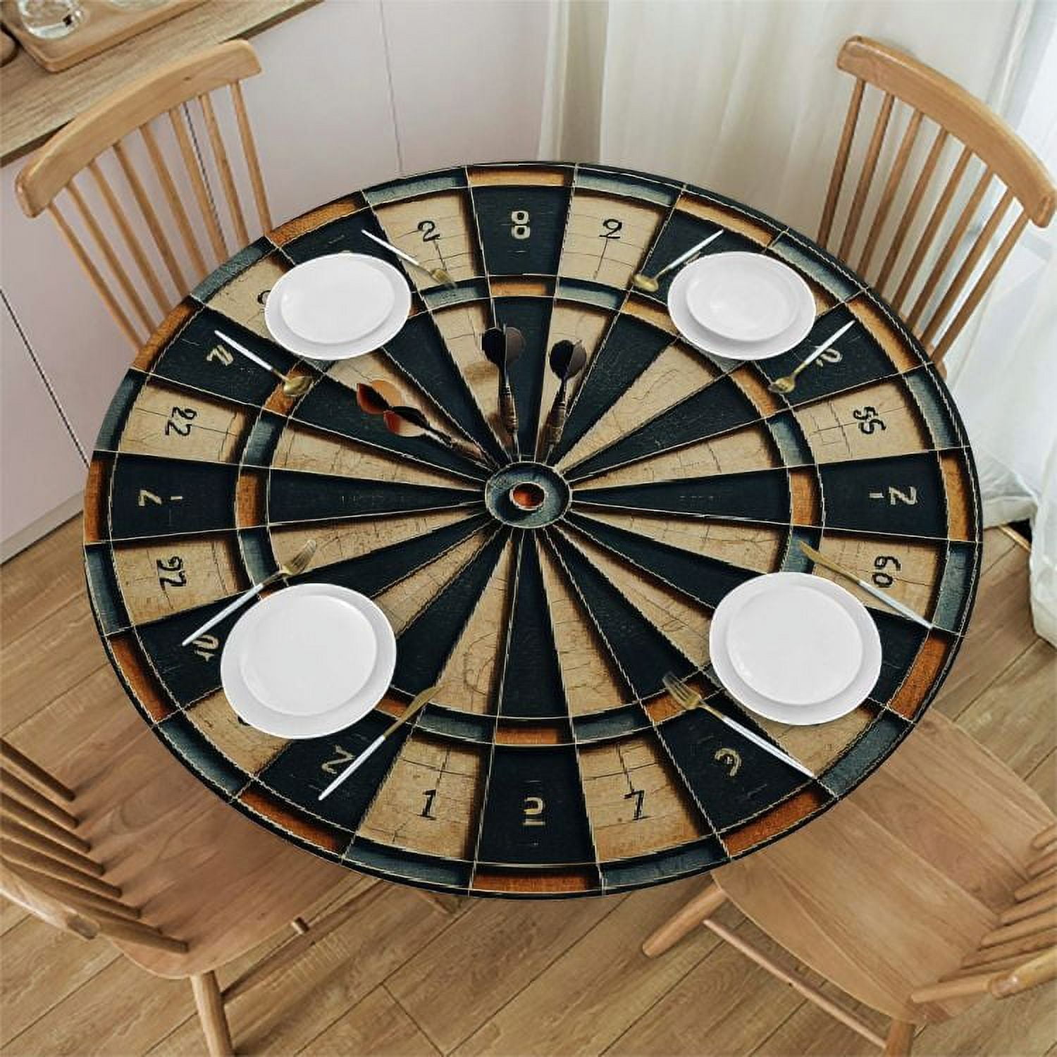 Wuche Vintage Dart Board Round Fitted Tablecloth with Elastic Edge ...