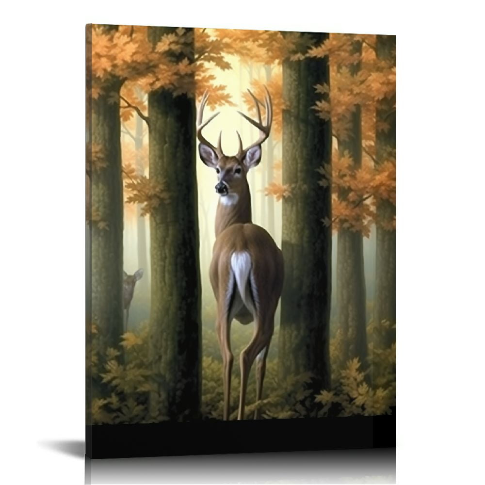 PIKWEEK Vintage Deer Canvas Rustic Wall Art Wildlife Canvas Print ...