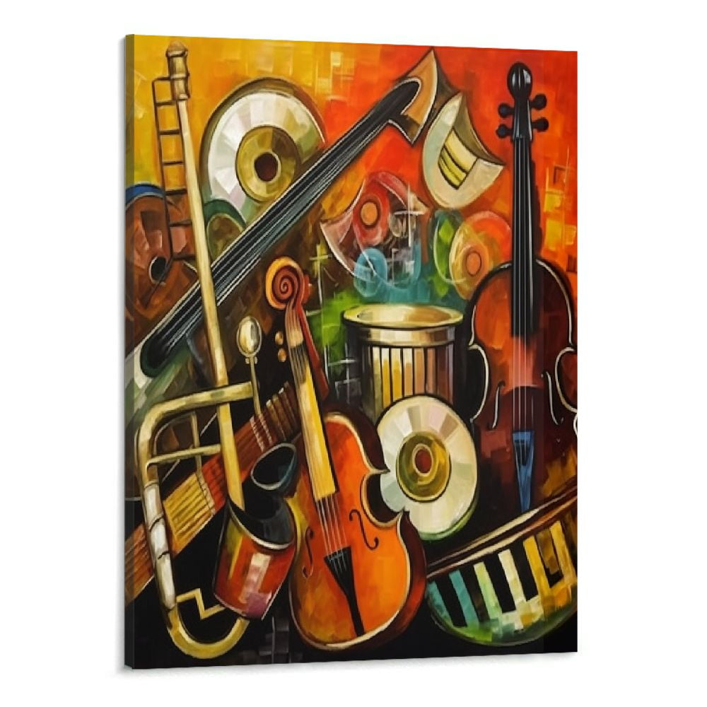 PIKWEEK Vintage Music Canvas Wall Art Abstract Guitar Drum Violin ...