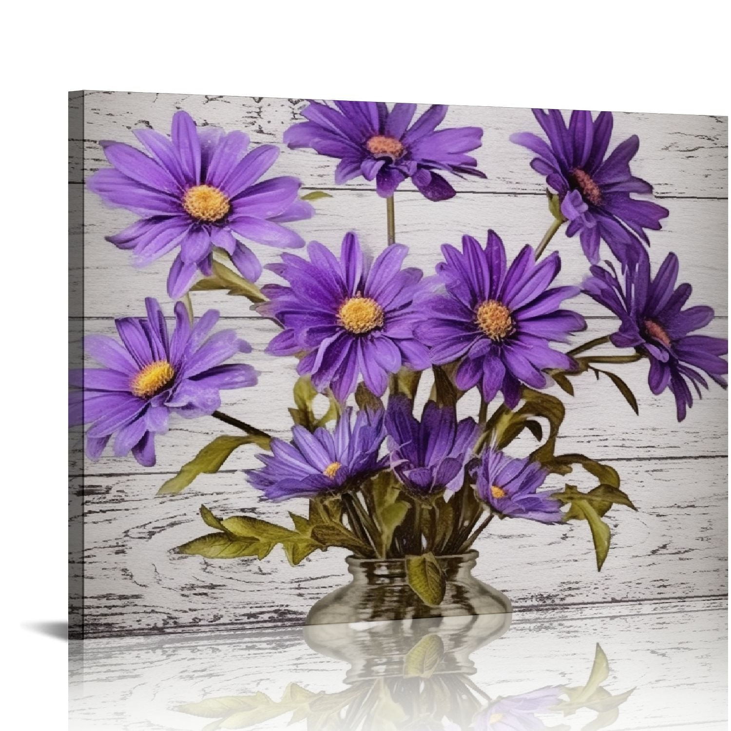 PIKWEEK Vintage Style Purple Daisy Flower With Wood Grain Wall Art ... PIKWEEK Vintage Style Purple Daisy Flower With Wood Grain Wall Art ...