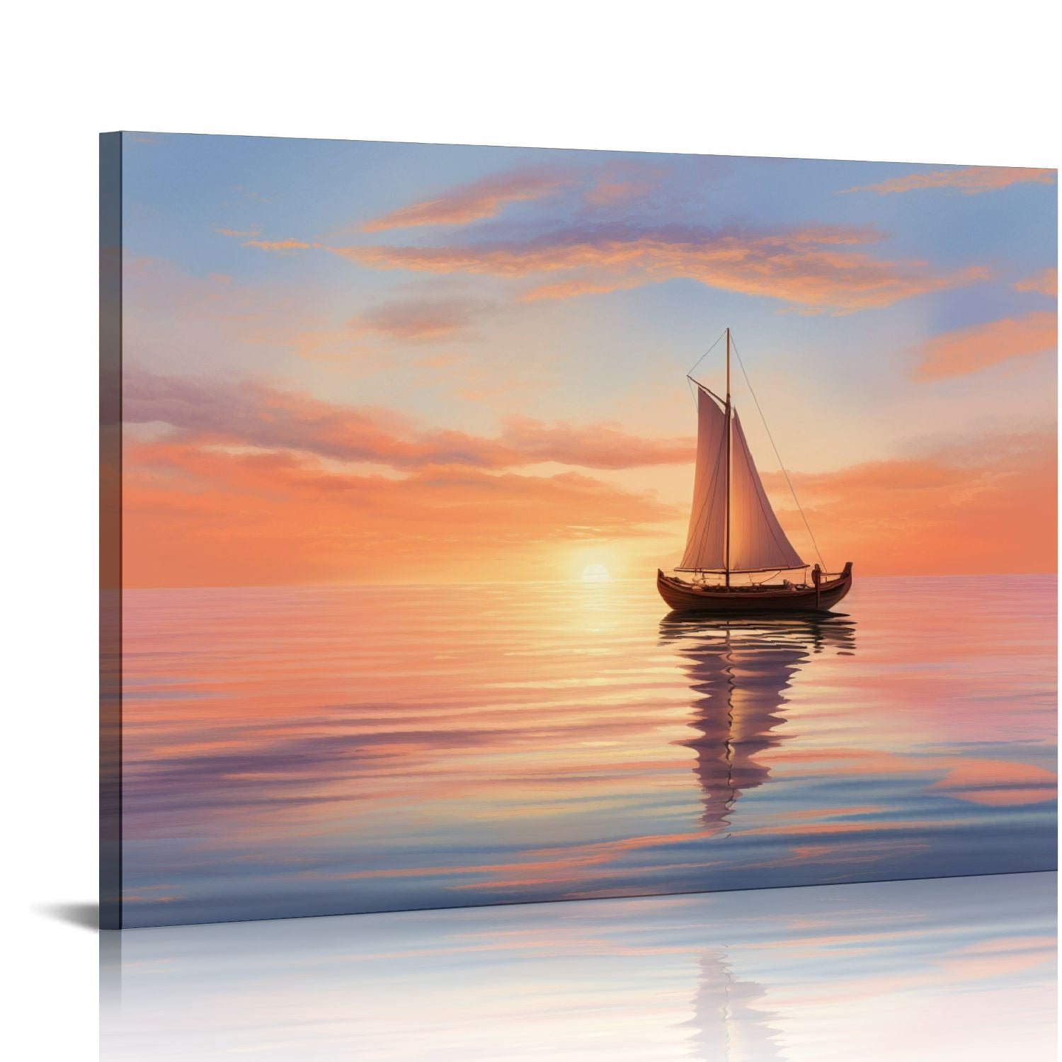 PIKWEEK Wall Pictures for Living Room White Sailing Ship at Sunset ...