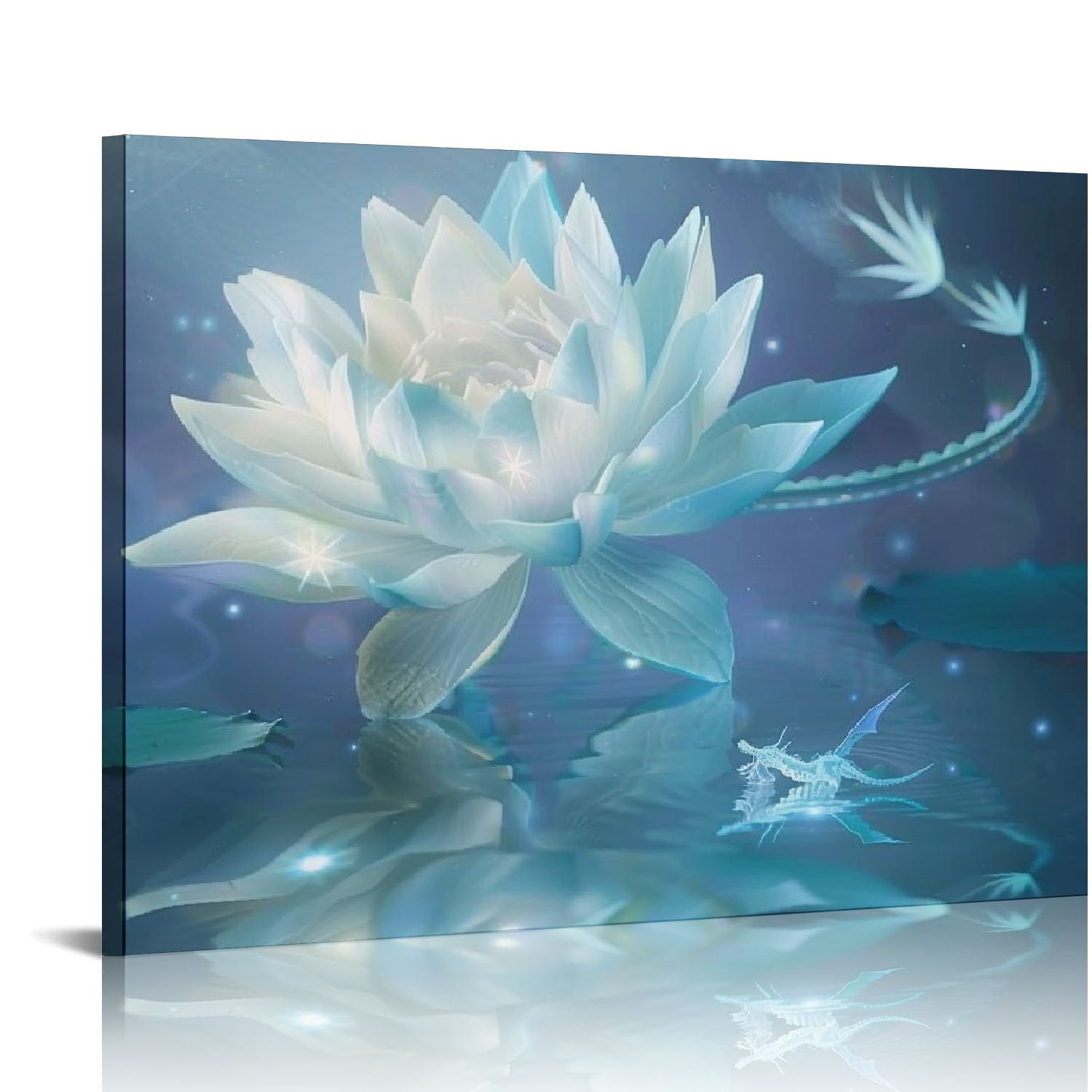 PIKWEEK Water Lily Dragonfly Wall Art, Boho Light Blue Flower with ...
