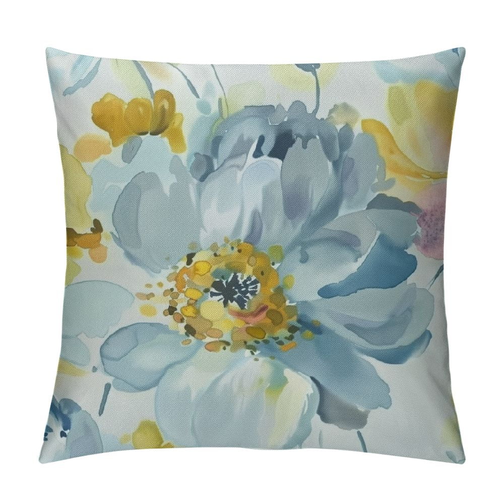 PIKWEEK Watercolor Abstract Yellow Blue Flower Throw Pillow Covers ...