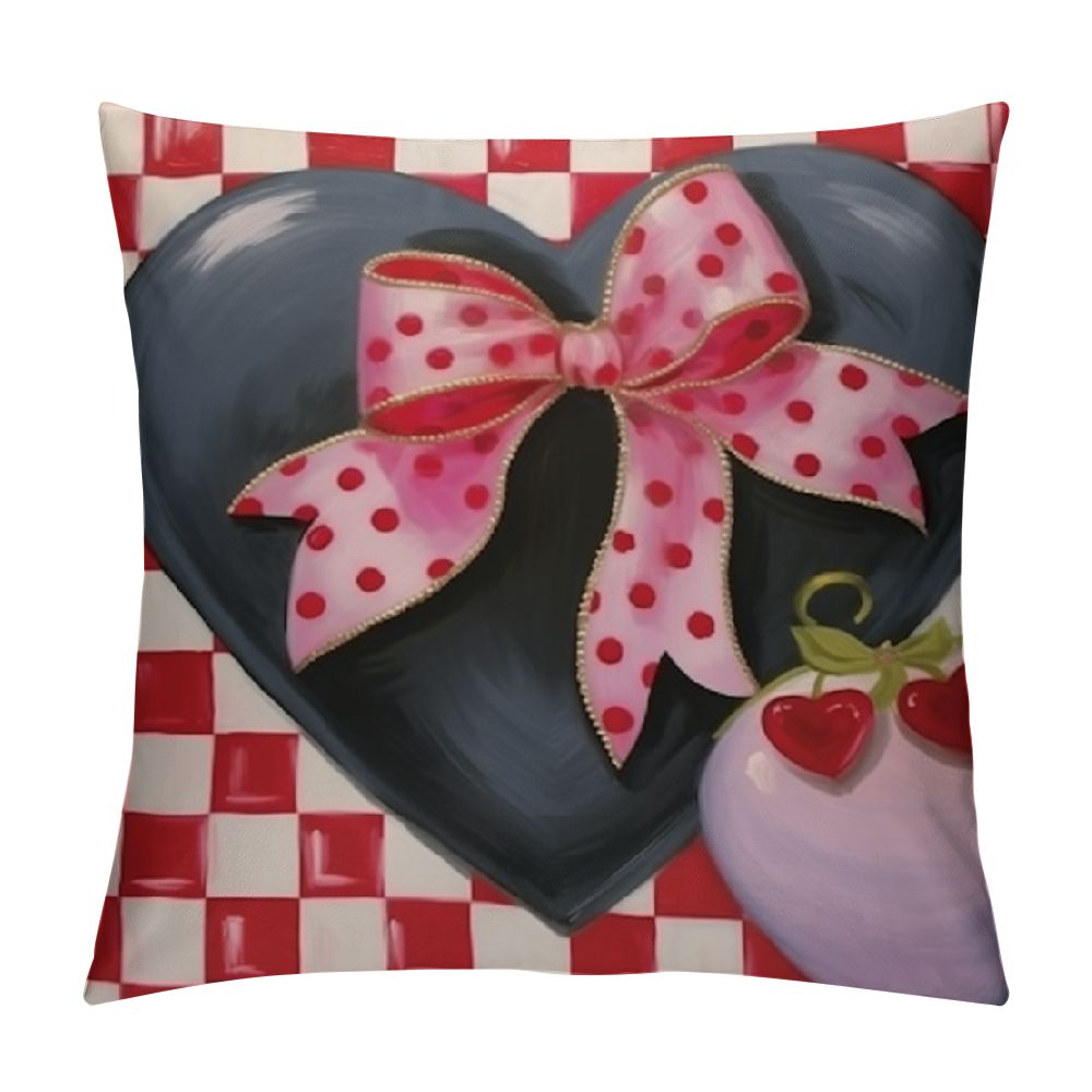 Wuche Waterproof Outdoor Valentines Day Pillow Covers Red Love Heart Black White Buffalo Plaid ...