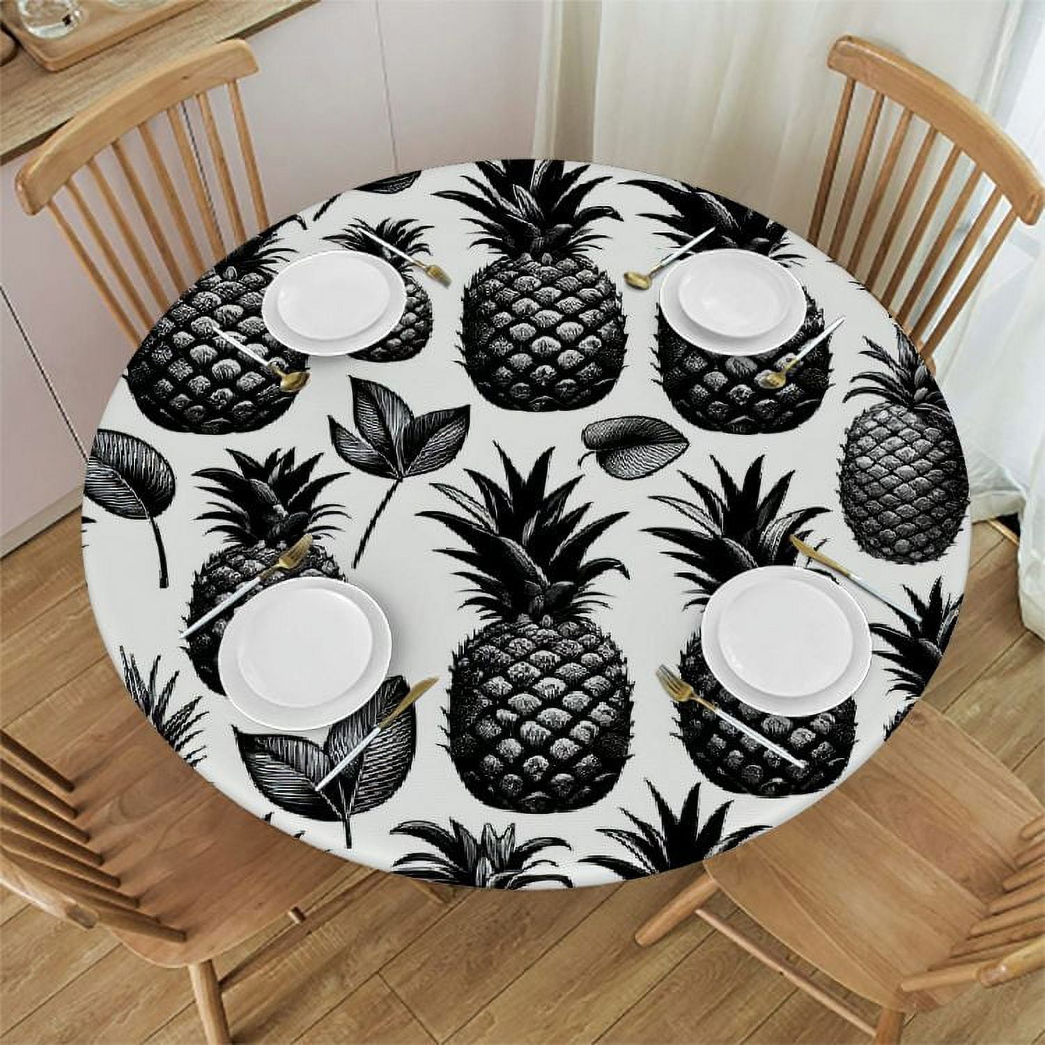 PIKWEEK Waterproof Resistant Fabric Round Tablecloth Pineapple Hand ...