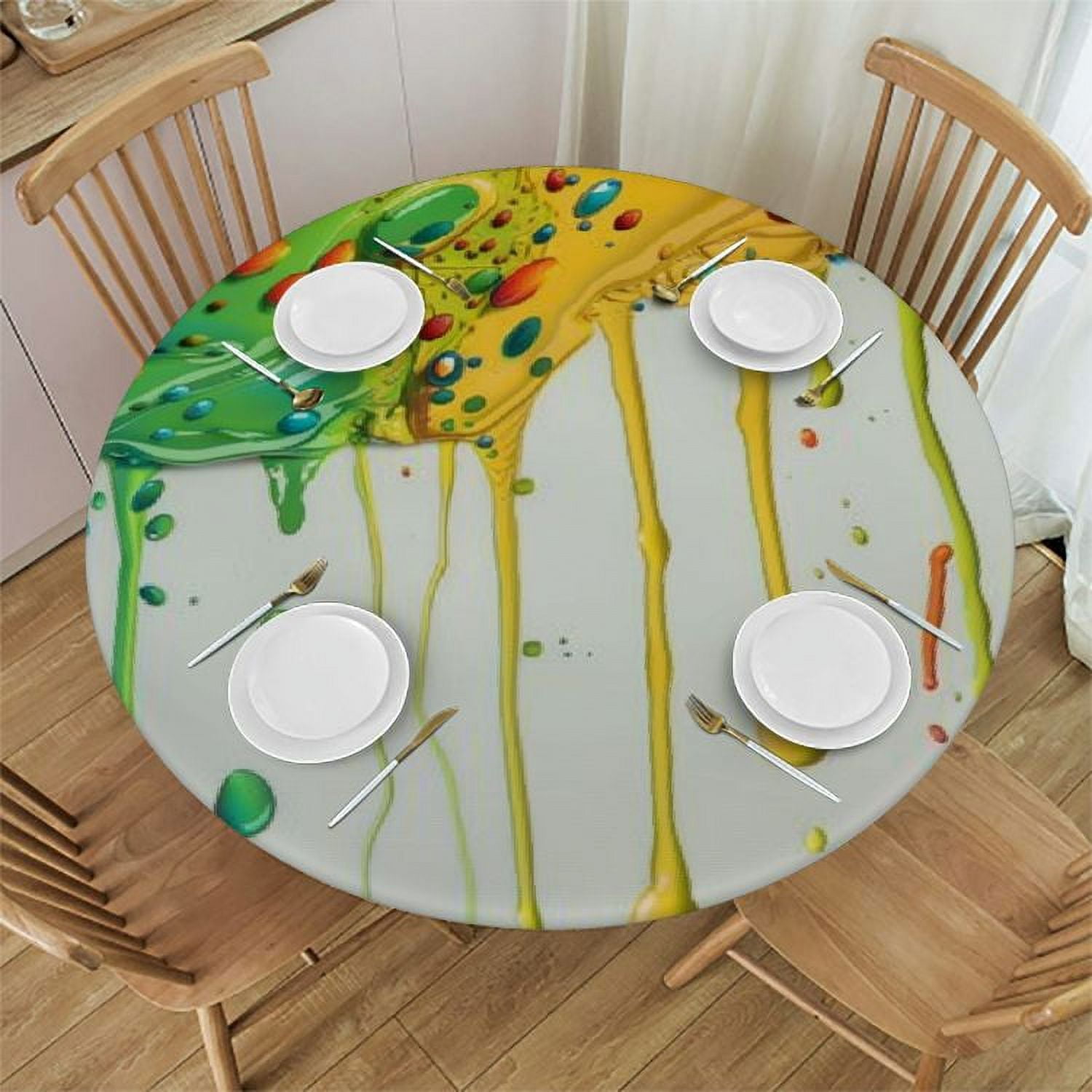 PIKWEEK Waterproof Round Tablecloth Rainbow Colored Paint with Leaking ...