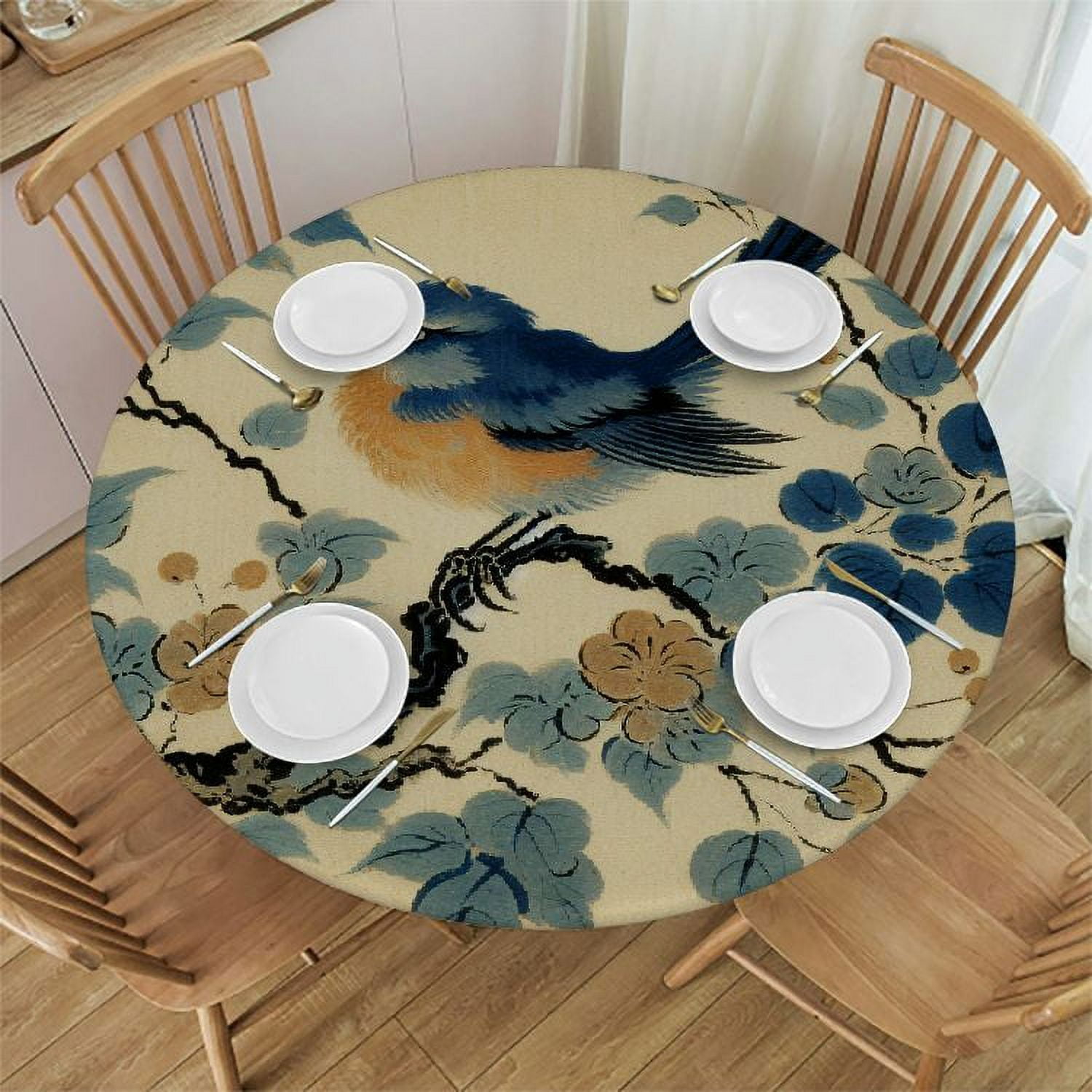 PIKWEEK White-Eared Blue Bird Round Tablecloth for Picnic Dining ...