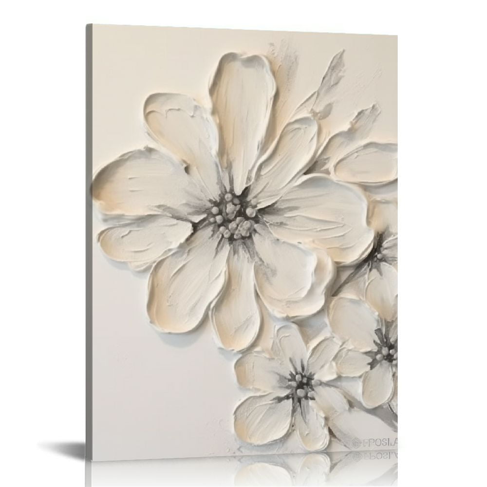 PIKWEEK White Flower Texture Painting White Flower Abstract Wall Art ...
