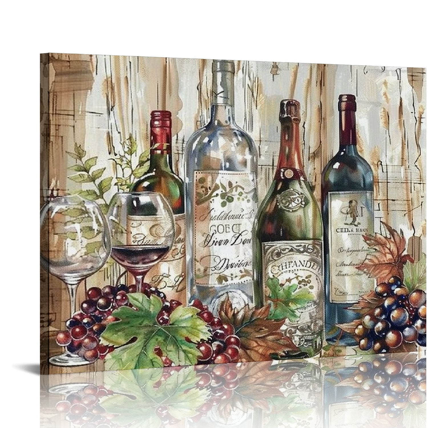 PIKWEEK Wine Pictures Wall Decor Kitchen Canvas Wall Art Neutral Brown ...