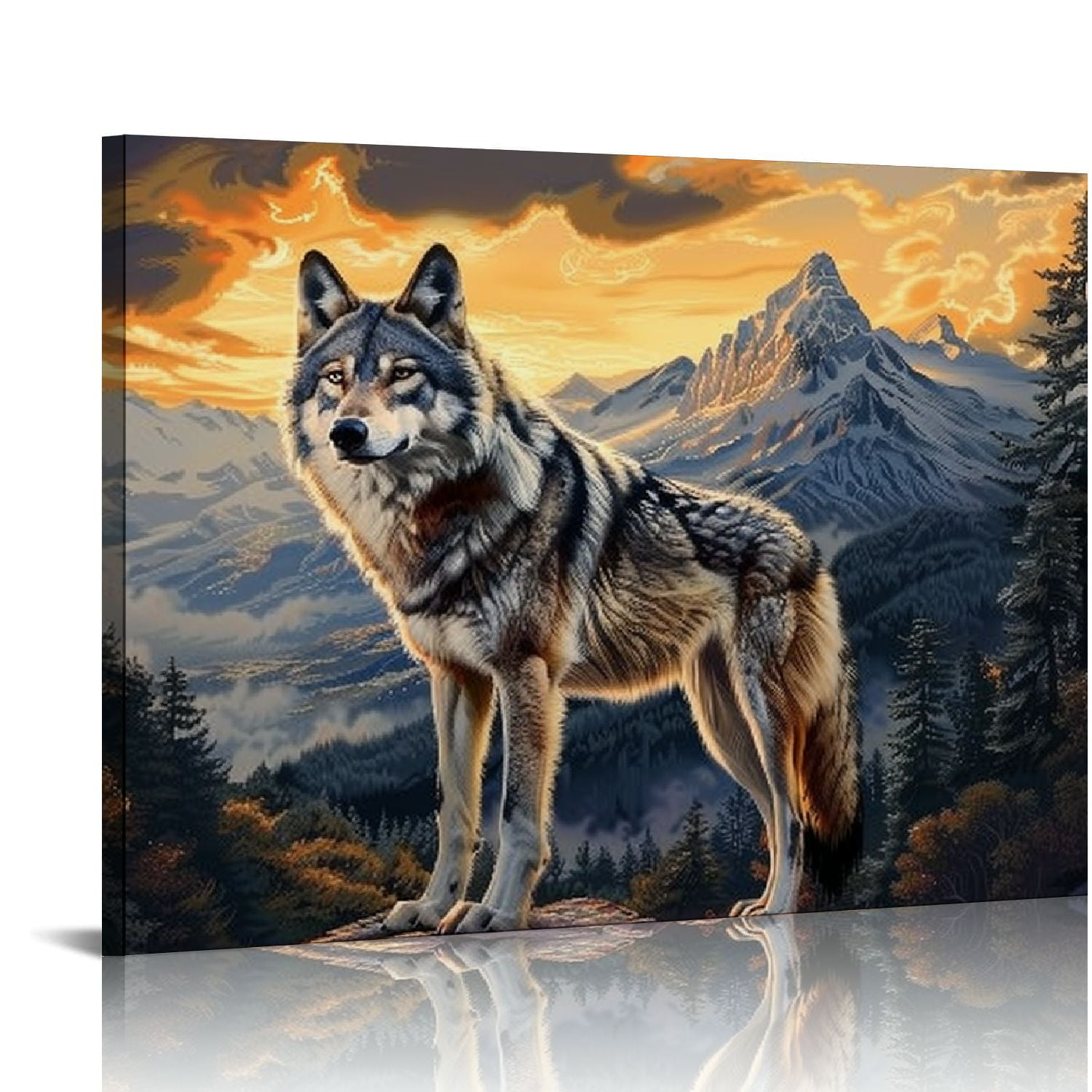 Wuche Wolf Wall Art Canvas Wolf in the Mountains Wildlife Landscape ...
