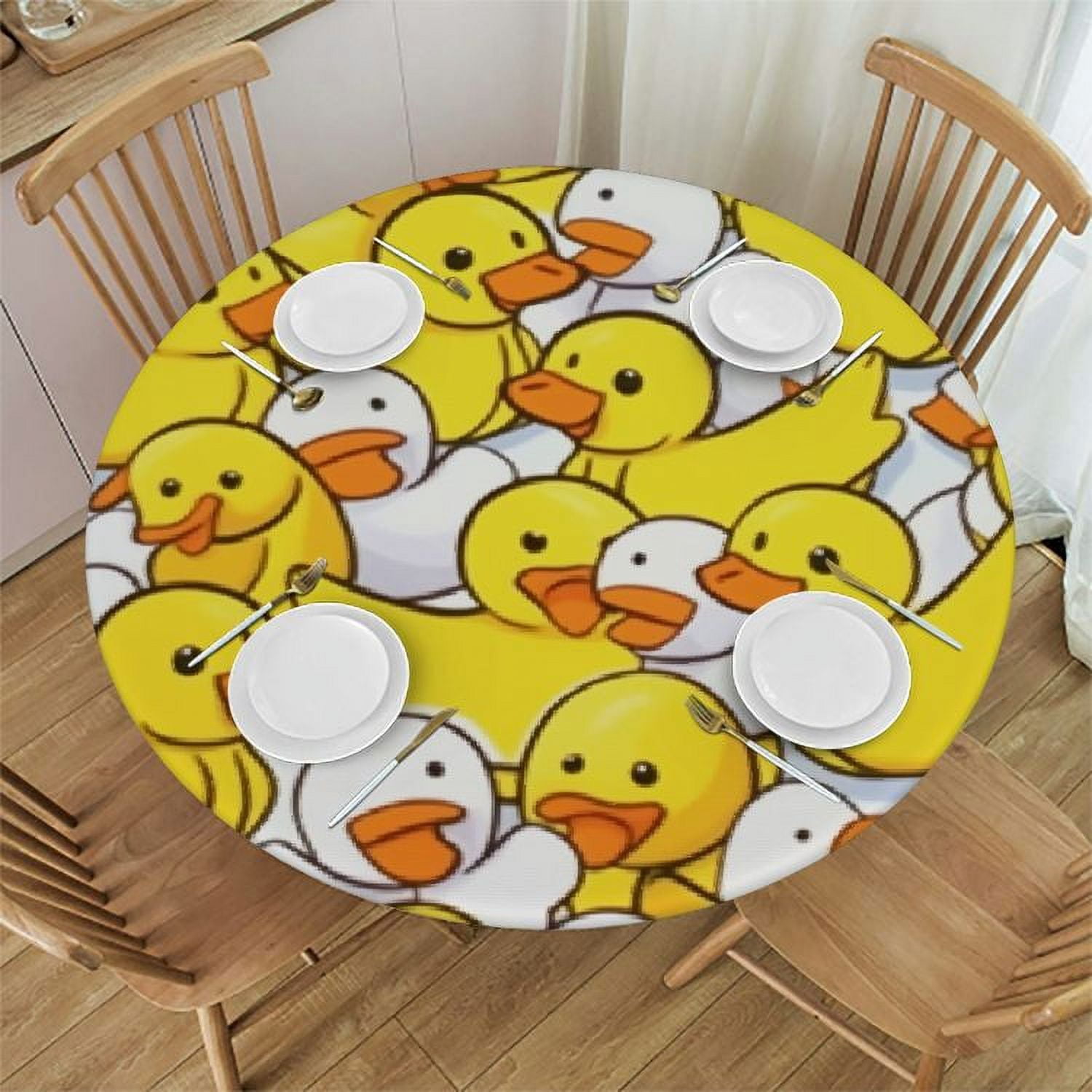 Wuche Yellow Cartoon Duck Round Fitted Tablecloth with Elastic ...