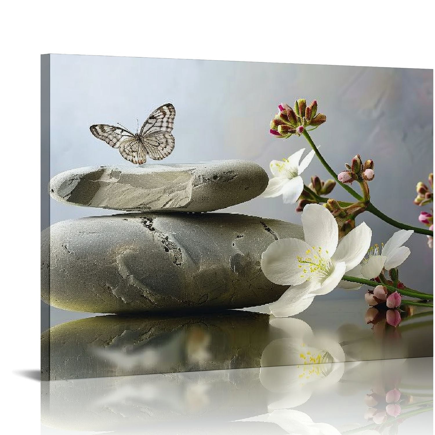 PIKWEEK Zen Stone Canvas Wall Art Spa Stone with White Flower and ...