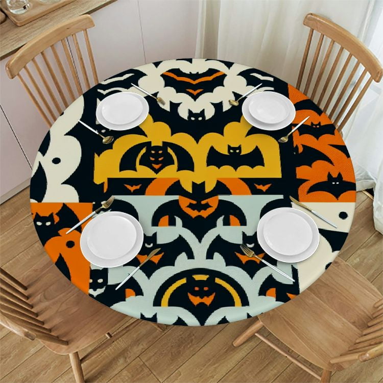 PIKWEEK bat Round Fitted Polyester Tablecloth with Elastic Edged, for ...