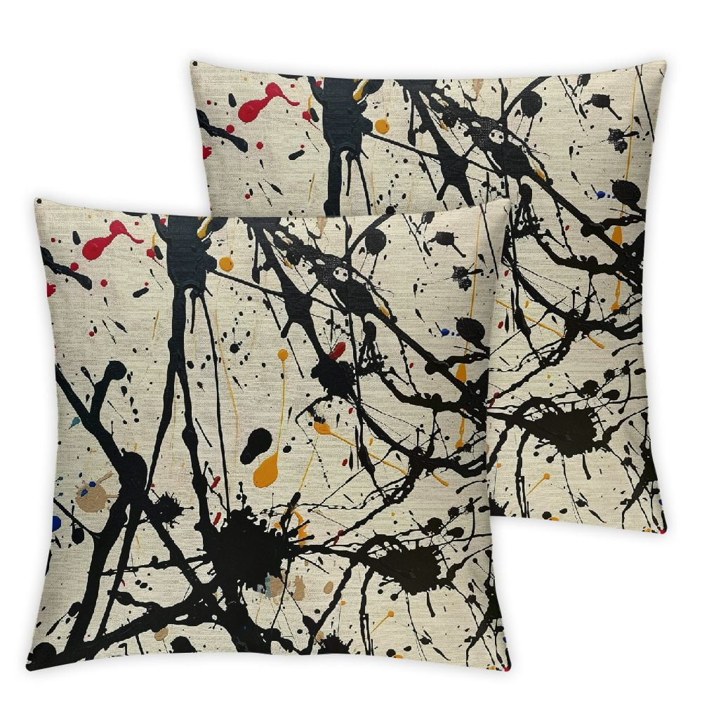 Wuche pillowcase abstract paint splatter pattern black and white spots ...