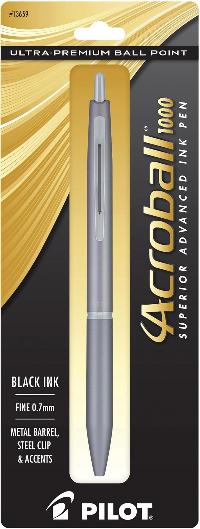 PILOT Acroball 1000 Ultra-Premium Refillable & Retractable Ball Point Pen, Gray Barrel, Fine ...