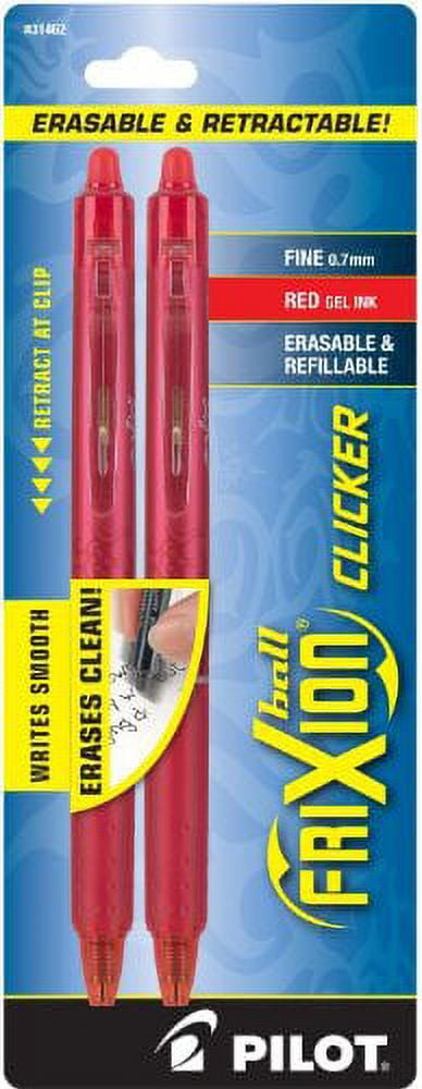 PILOT FriXion Clicker Erasable, Refillable & Retractable Gel Ink Pens, Fine Point, Red Ink, 2 ...