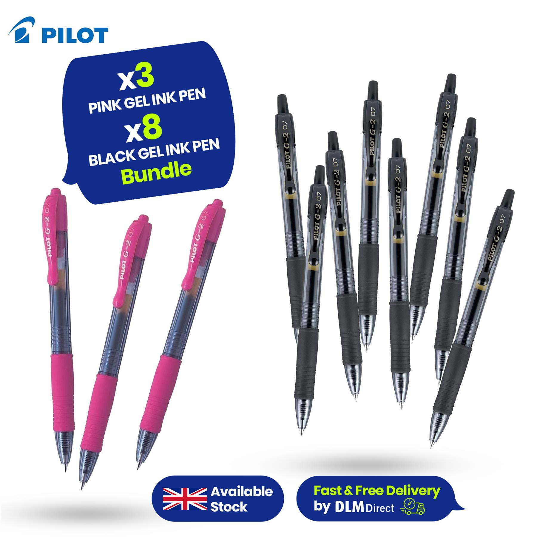 PILOT G2 Gel Pens Black Fine Point 8 Pack & PILOT G2 07 Pink Pink 07mm ...