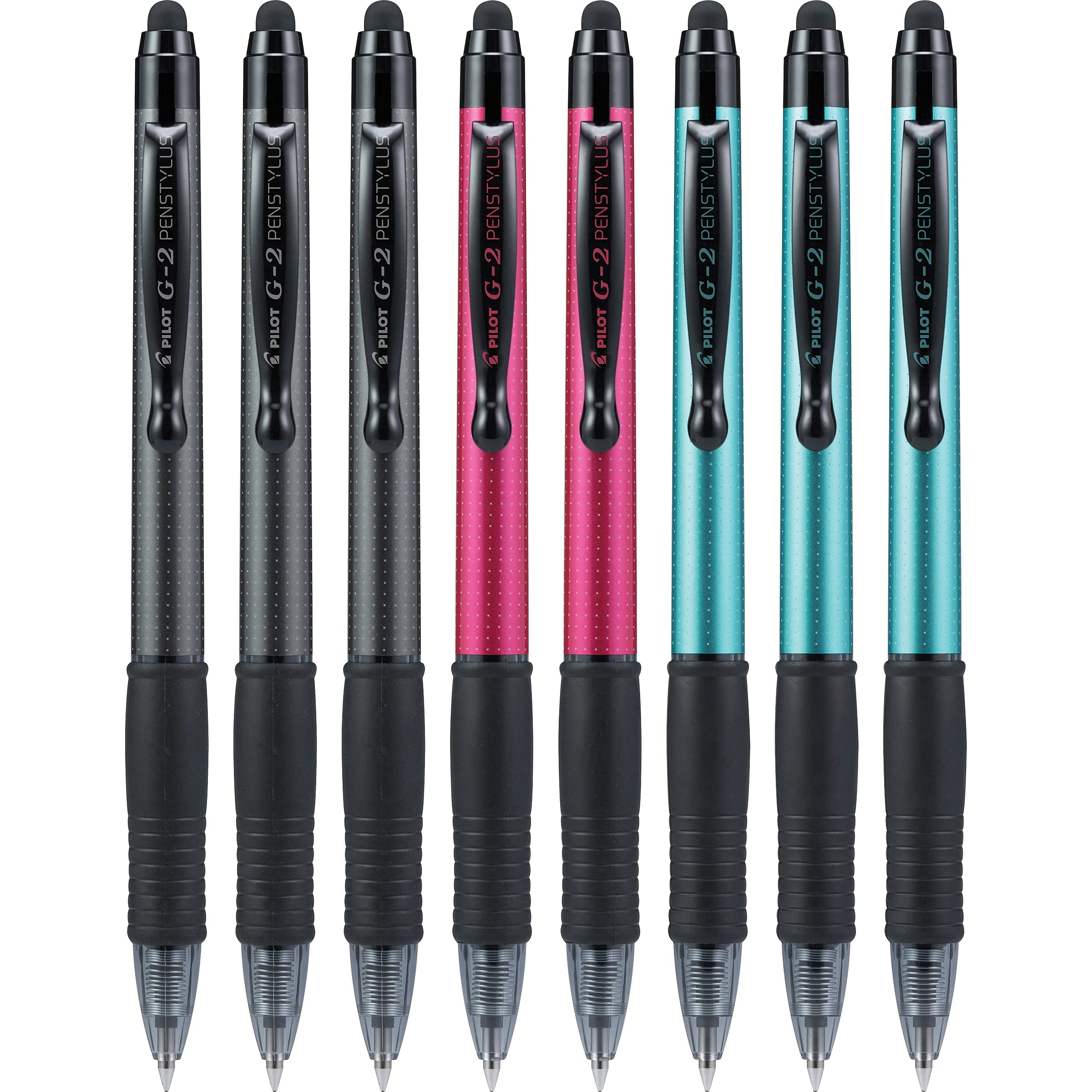 PILOT G2 Pen Stylus, Fine Point, Grey/Red/Turquoise Barrels, Black Ink ...