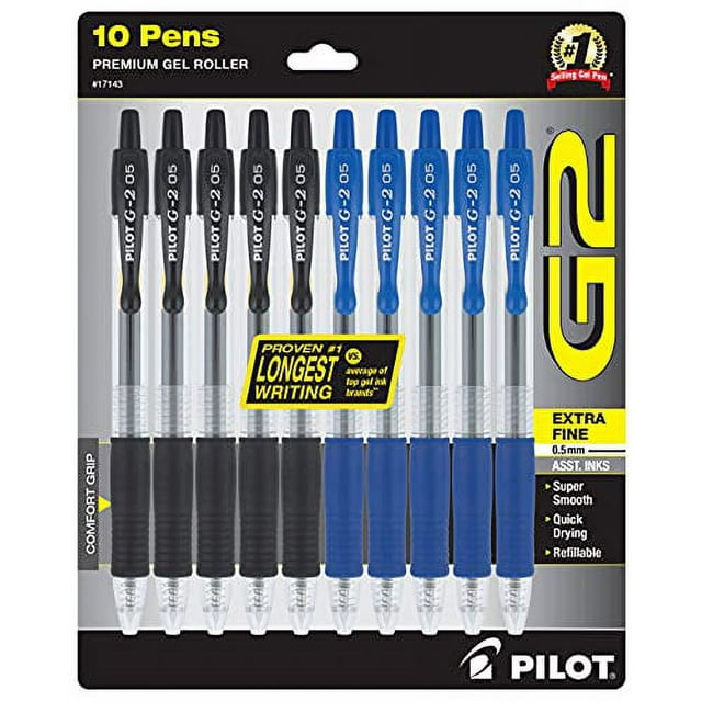 PILOT G2 Pens 0.5 mm - 10 Pack (5 Black and 5 Blue Pens) Premium Gel ...