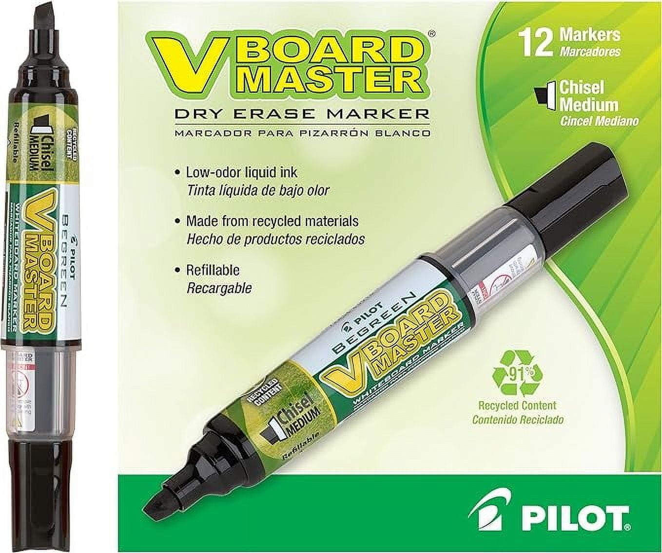 PILOT V Board Master BeGreen Refillable White Board Markers, Chisel Tip ...